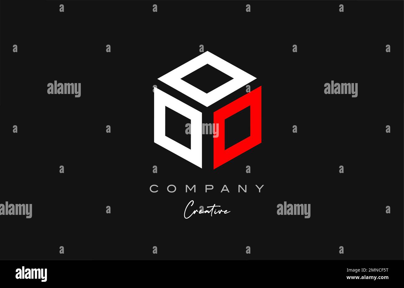 O red white three letter cube alphabet letter logo icon design ...