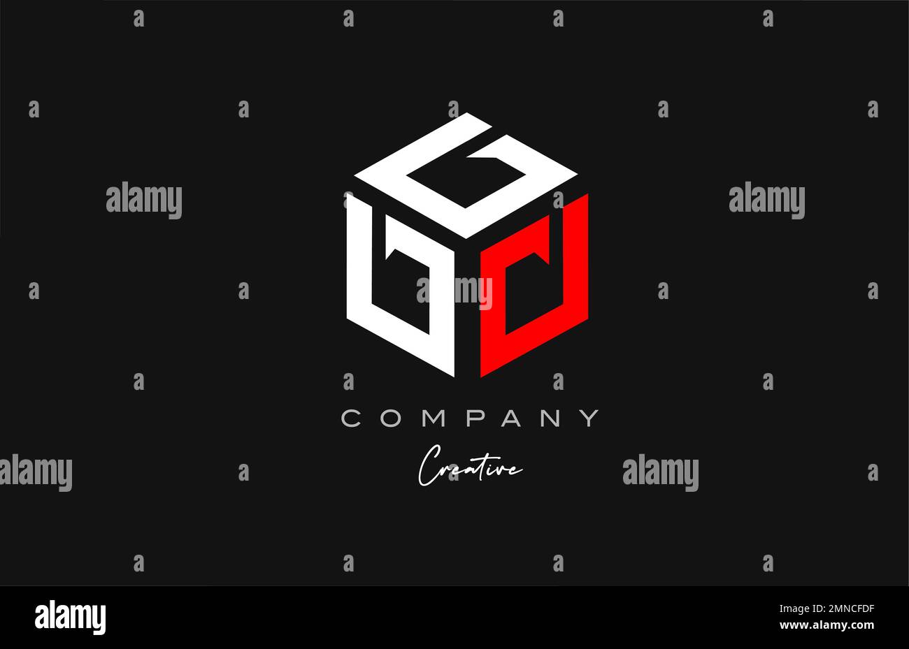 D red white three letter cube alphabet letter logo icon design ...