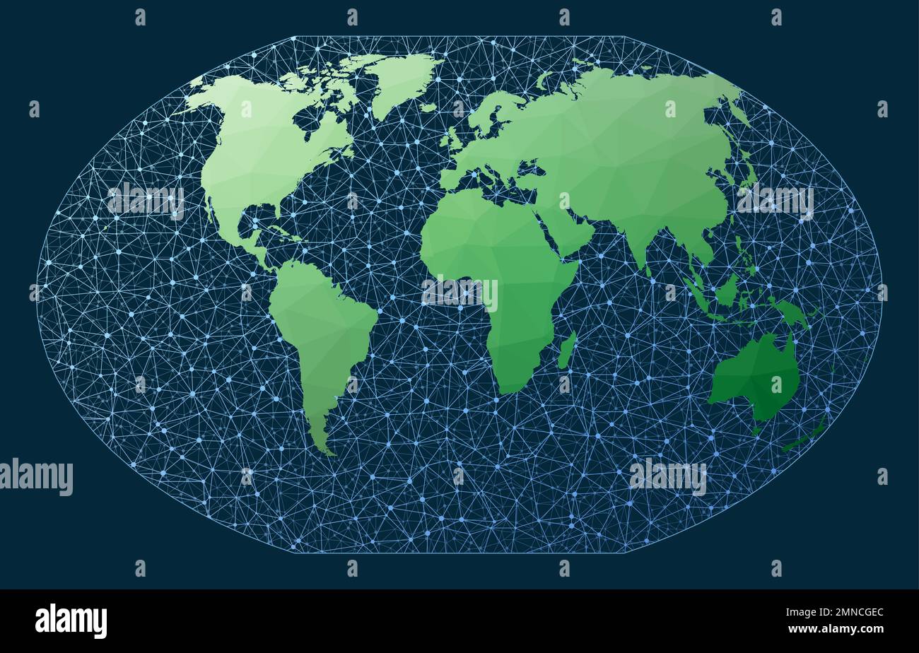 Global Network Winkel 3 Projection Green Low Poly World Map With Network Background Appealing