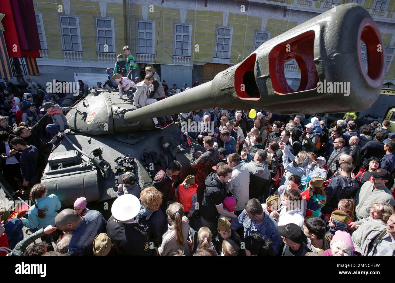 People climb a World War II Soviet IS-3, Joseph Stalin-3 heavy tank ...