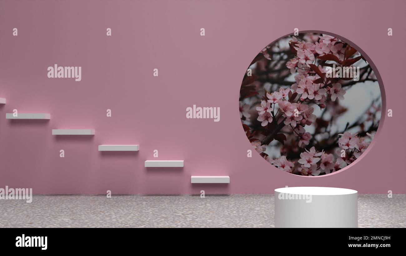 3d render product podium stand for product promotion, white podium in ...