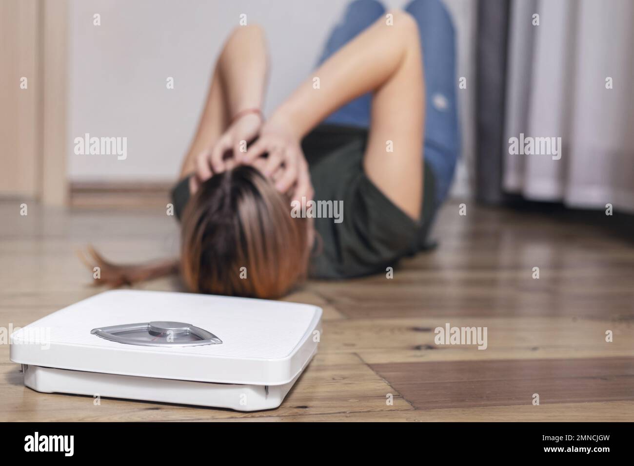 Weighing scales on wooden floor hi-res stock photography and images - Alamy