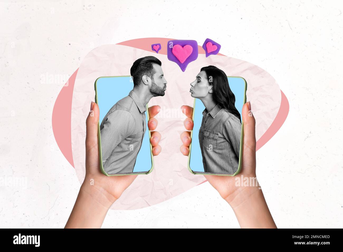 Creative photo collage poster postcard artwork sketch of two people ...