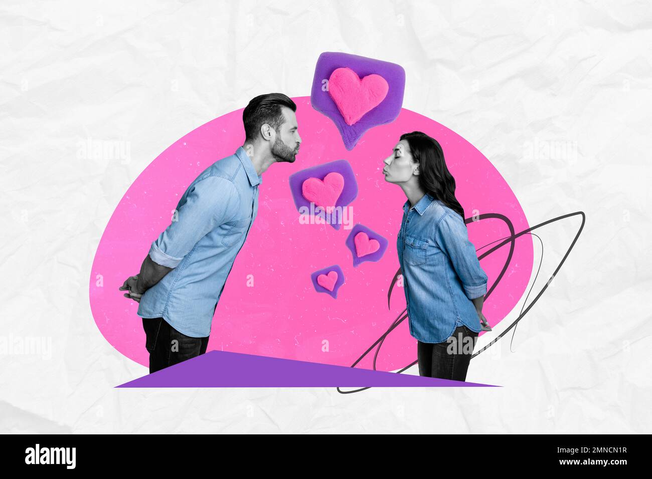 Creative photo 3d collage poster postcard of pretty cute couple enjoy ...