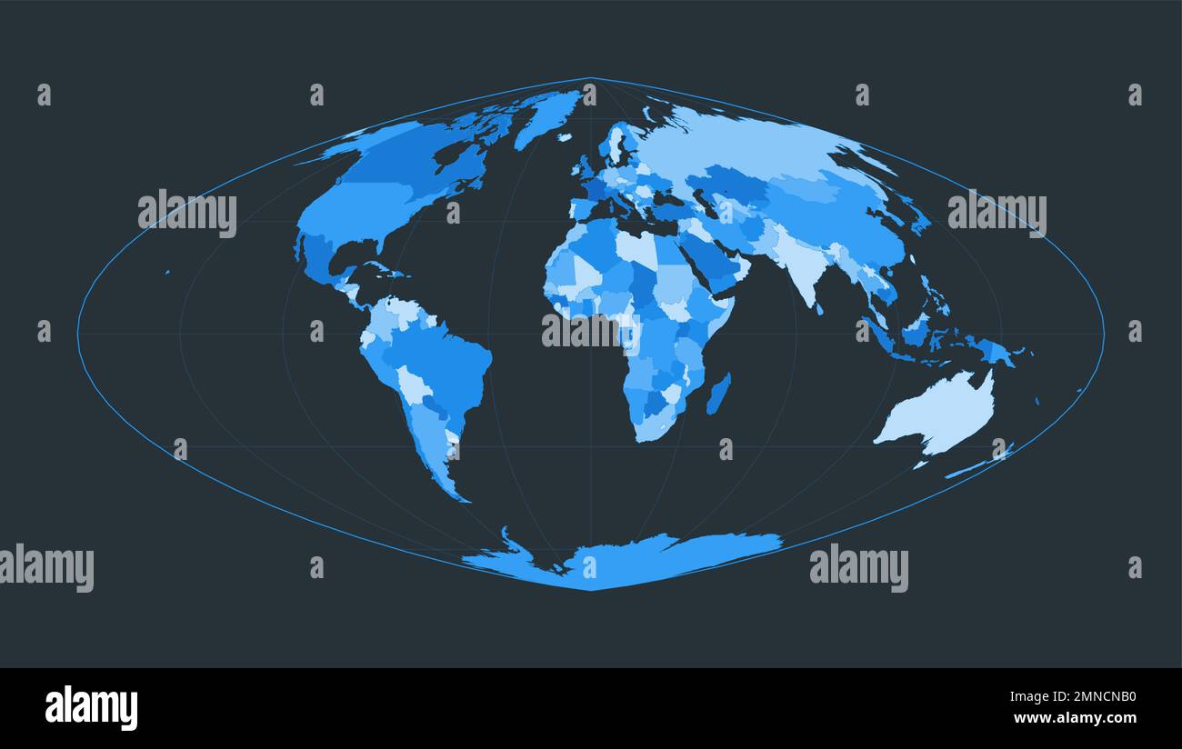 World Map. Boggs eumorphic projection. Futuristic world illustration ...