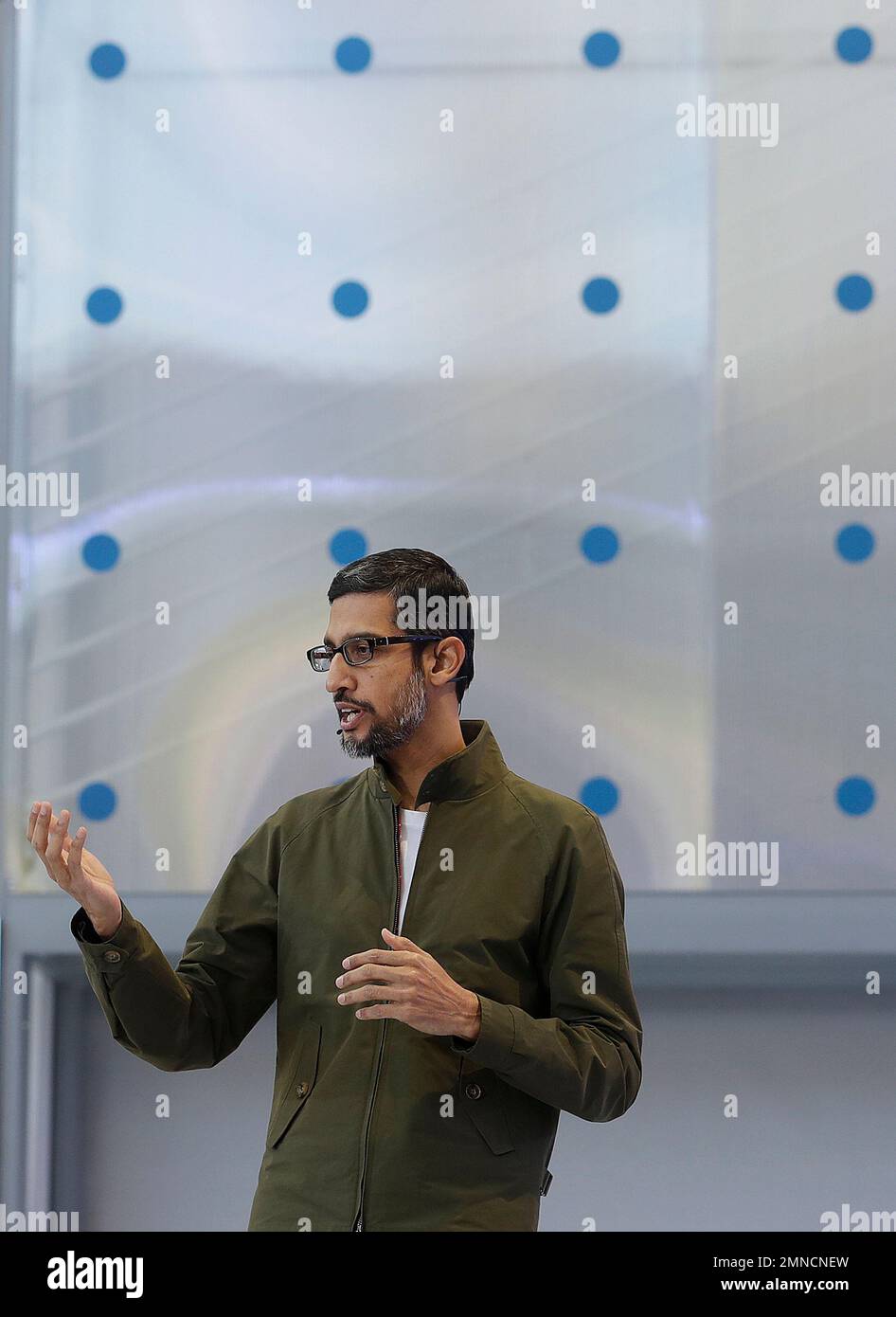 Google CEO Sundar Pichai speaks at the Google I/O conference in ...