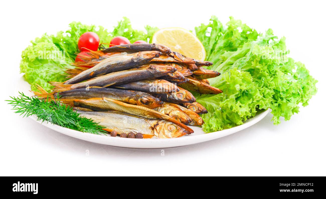 Dried smoked capelin on a plate Stock Photo - Alamy