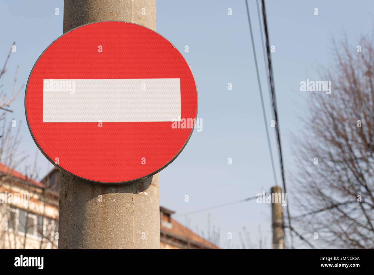 Road red mettal sign for forbidden access as traffic concept Stock ...