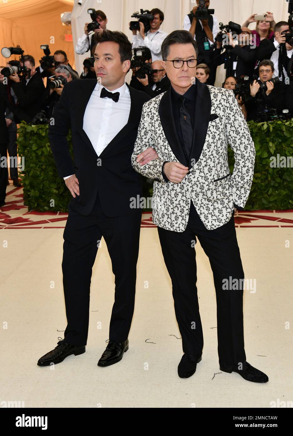 Jimmy Fallon, left, and Stephen Colbert attend The Metropolitan Museum ...