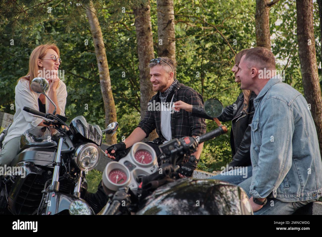 Meeting A company of friends of motorcyclists bikers on motorcycles ...