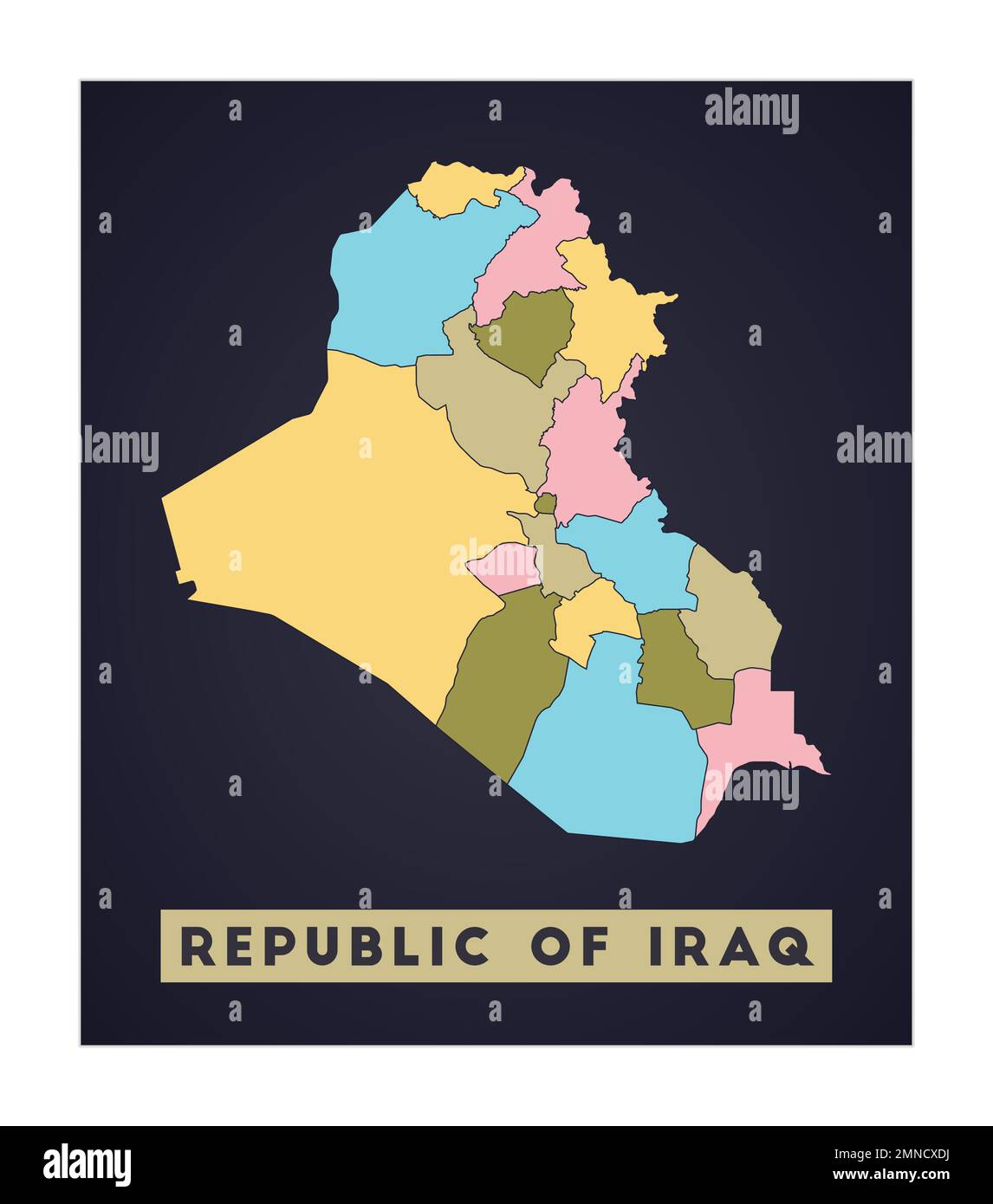 Republic of Iraq map. Country poster with regions. Shape of Republic of ...
