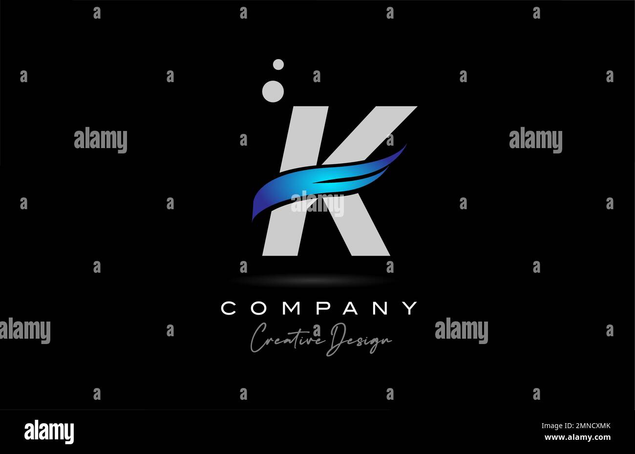 K grey alphabet letter logo icon with blue swoosh. Creative template ...