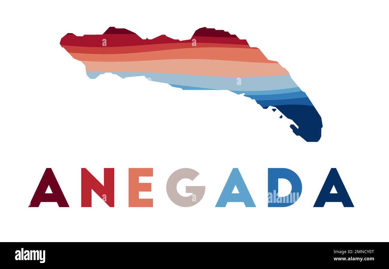 Anegada map. Map of the island with beautiful geometric waves in red ...