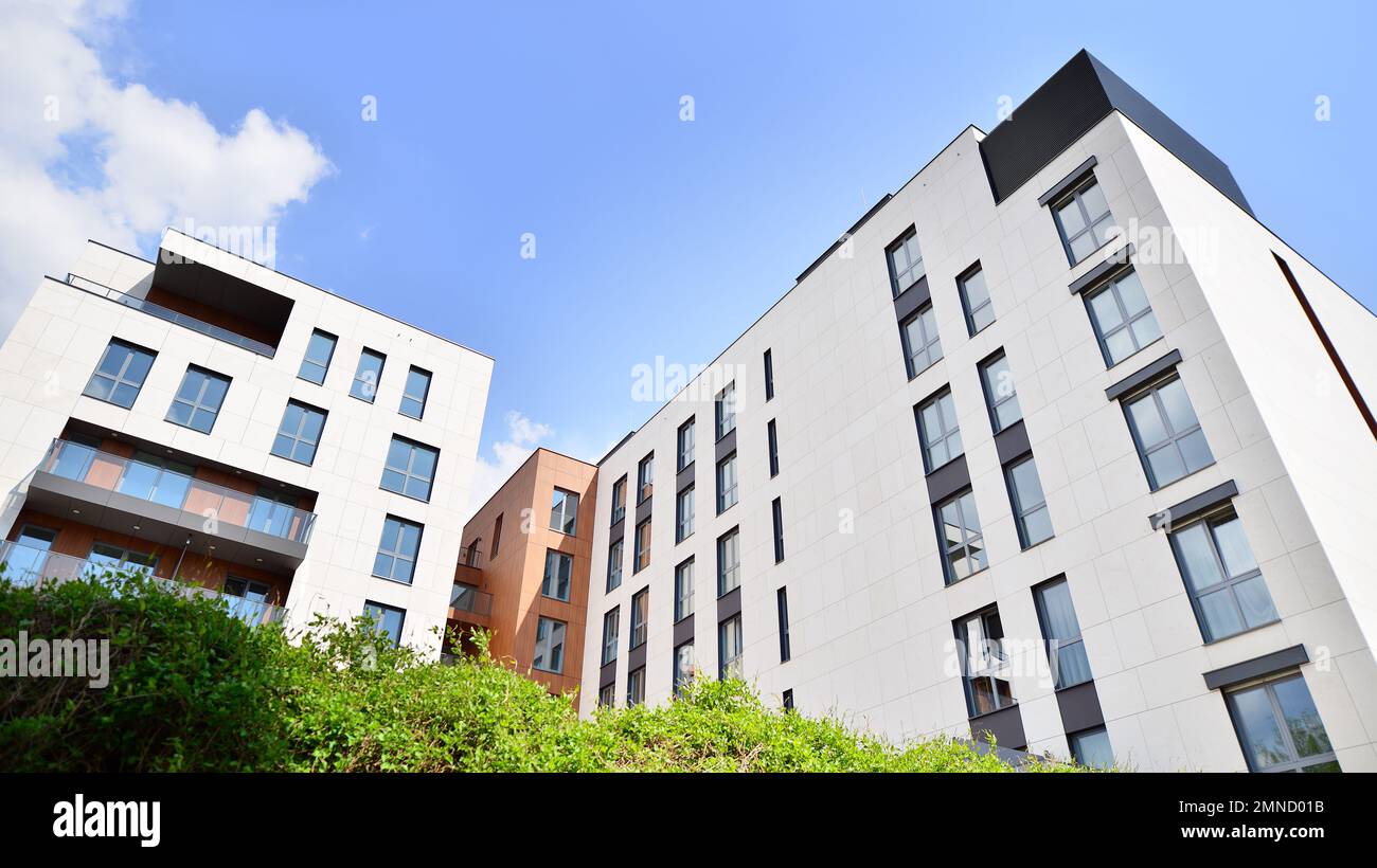 Modern apartment building in sunny day. Exterior, residential house ...