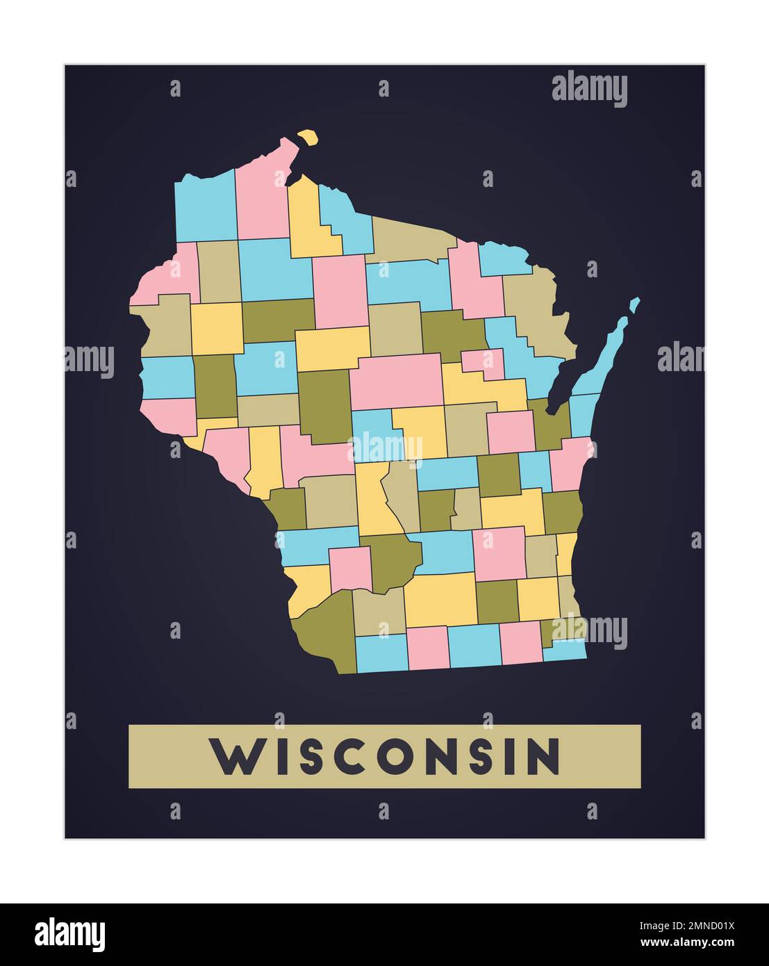 Wisconsin map. US state poster with regions. Shape of Wisconsin with US ...