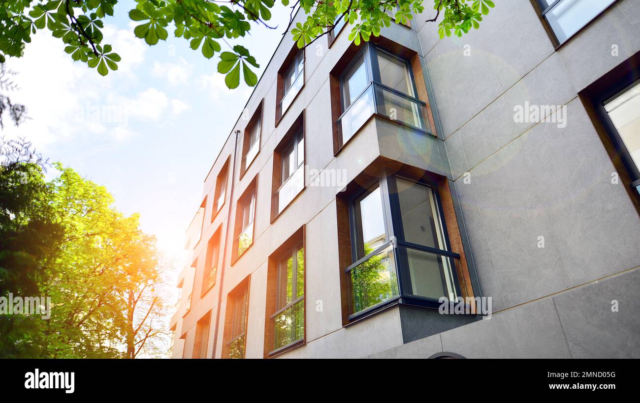 Modern apartment building in sunny day. Exterior, residential house ...