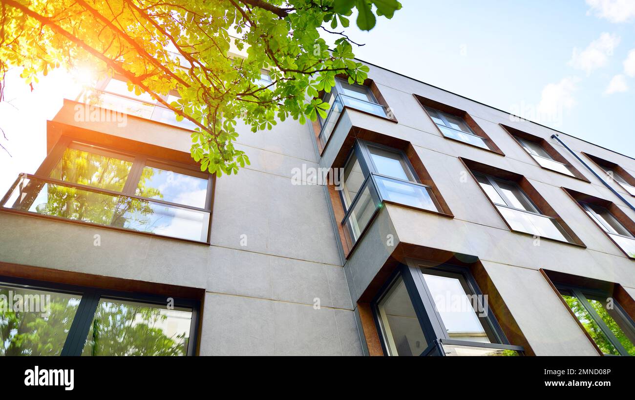 Modern apartment building in sunny day. Exterior, residential house ...