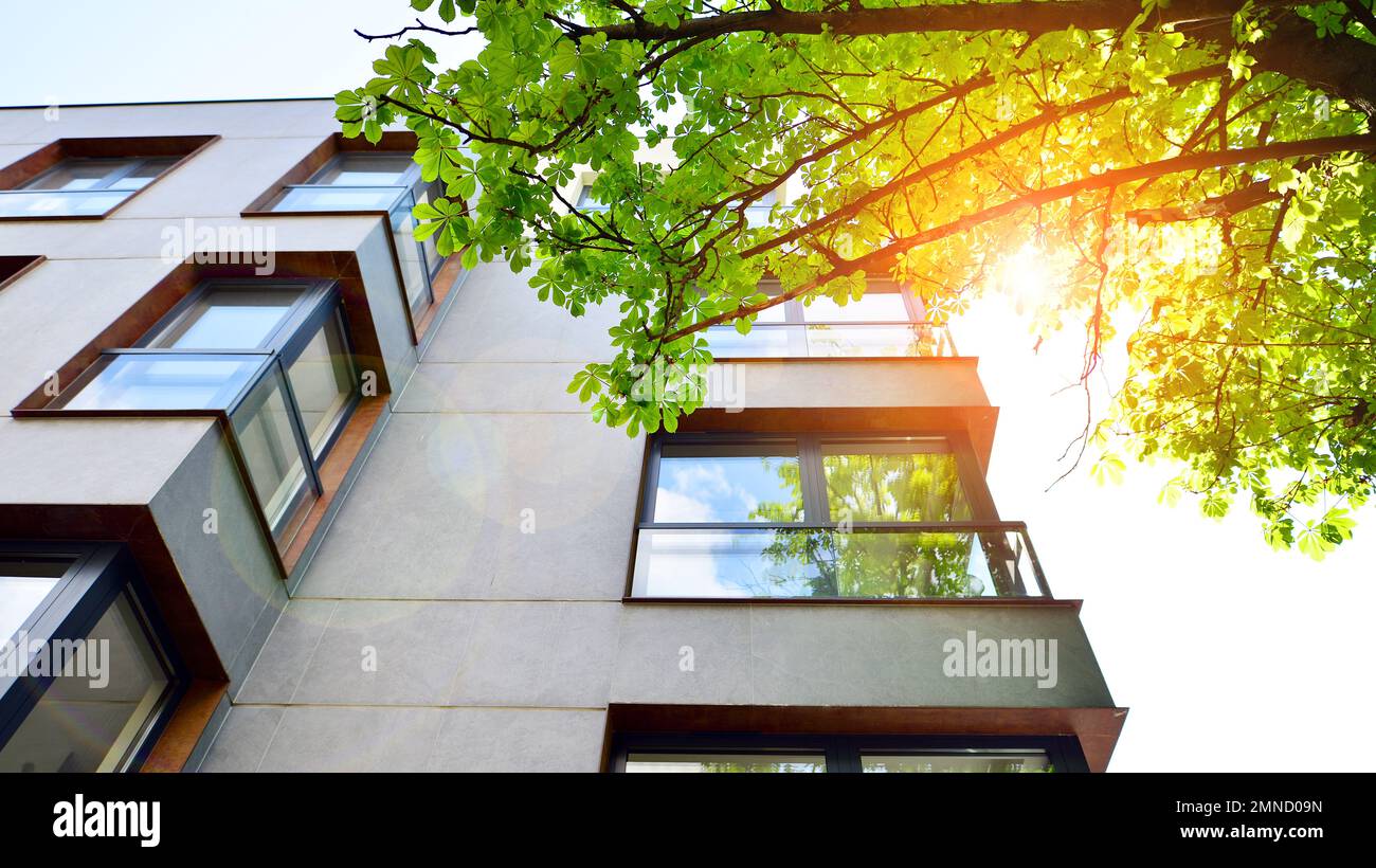 Modern apartment building in sunny day. Exterior, residential house ...