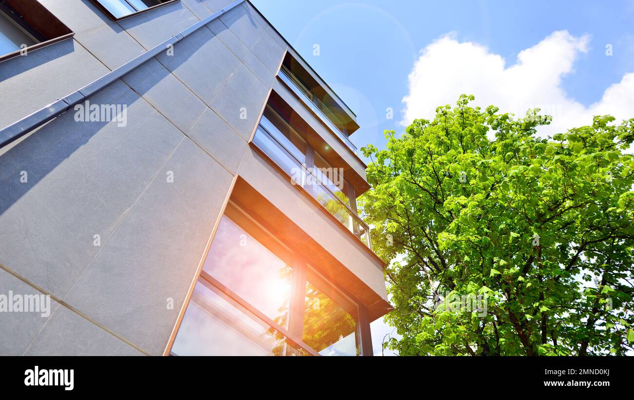 Modern apartment building in sunny day. Exterior, residential house ...