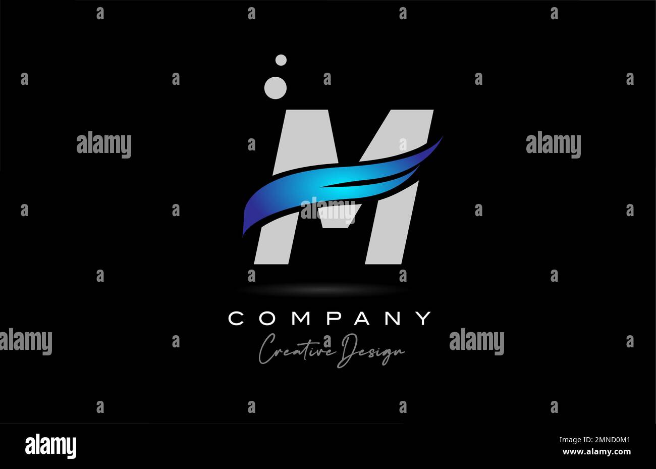 M grey alphabet letter logo icon with blue swoosh. Creative template ...