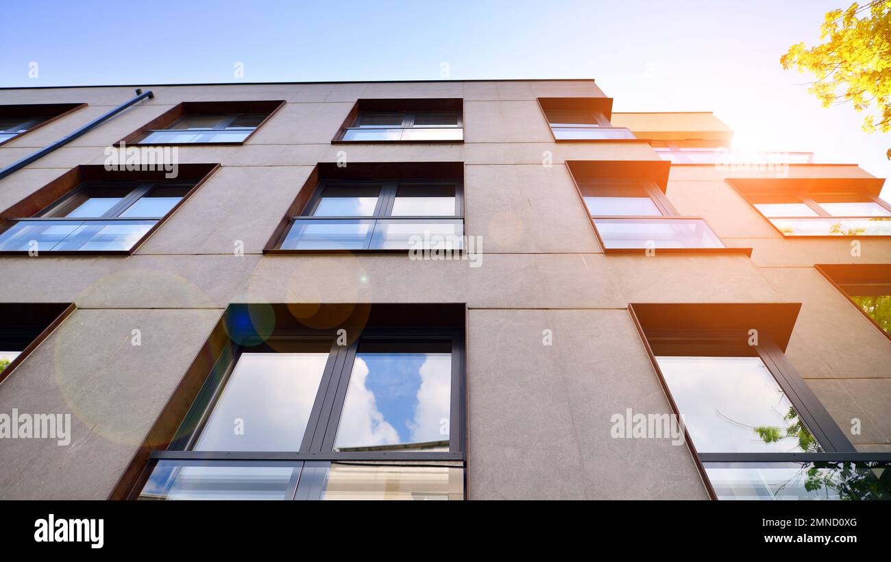 Modern apartment building in sunny day. Exterior, residential house ...