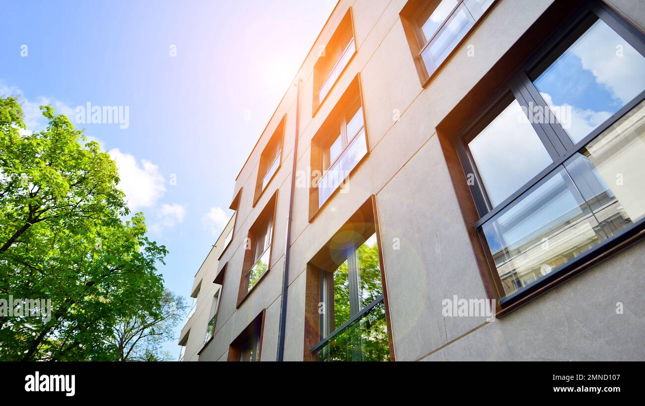 Modern apartment building in sunny day. Exterior, residential house ...