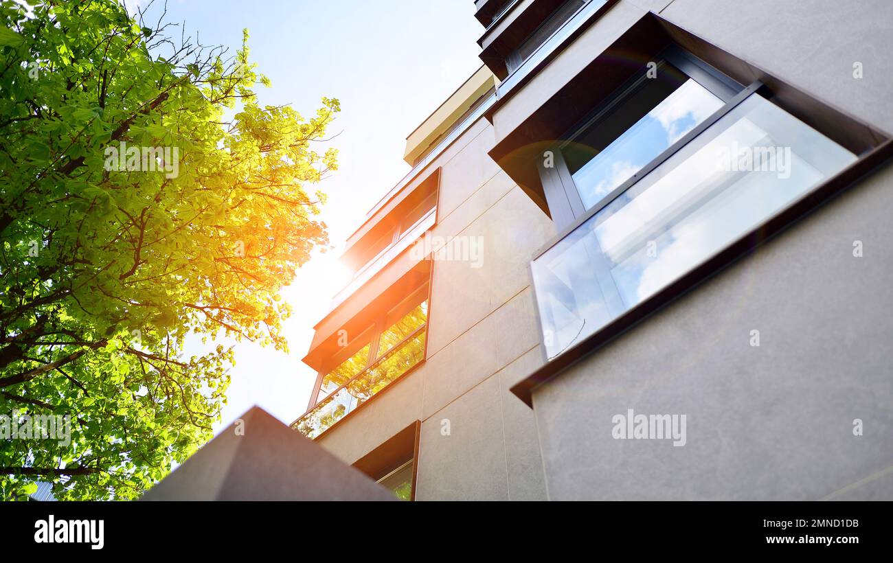 Modern apartment building in sunny day. Exterior, residential house ...