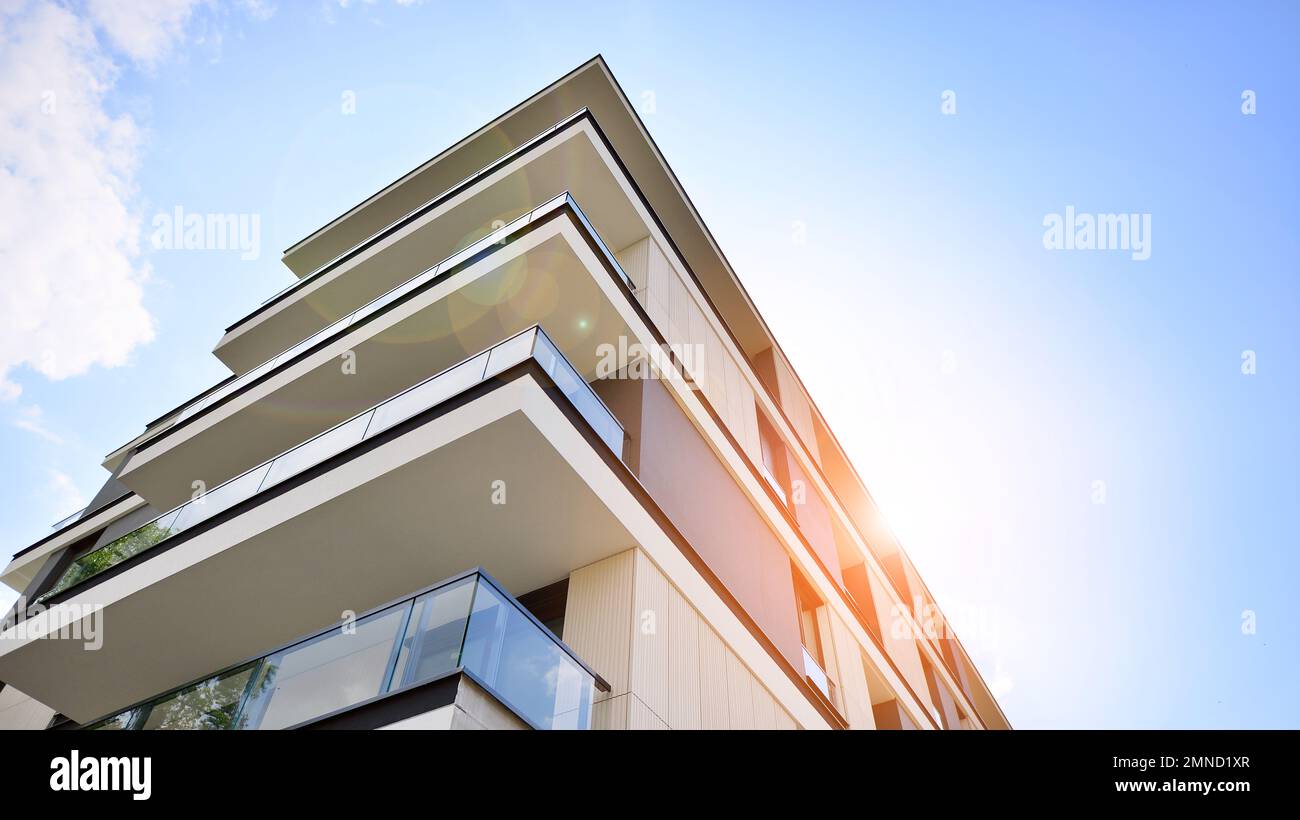 Modern apartment building in sunny day. Exterior, residential house ...