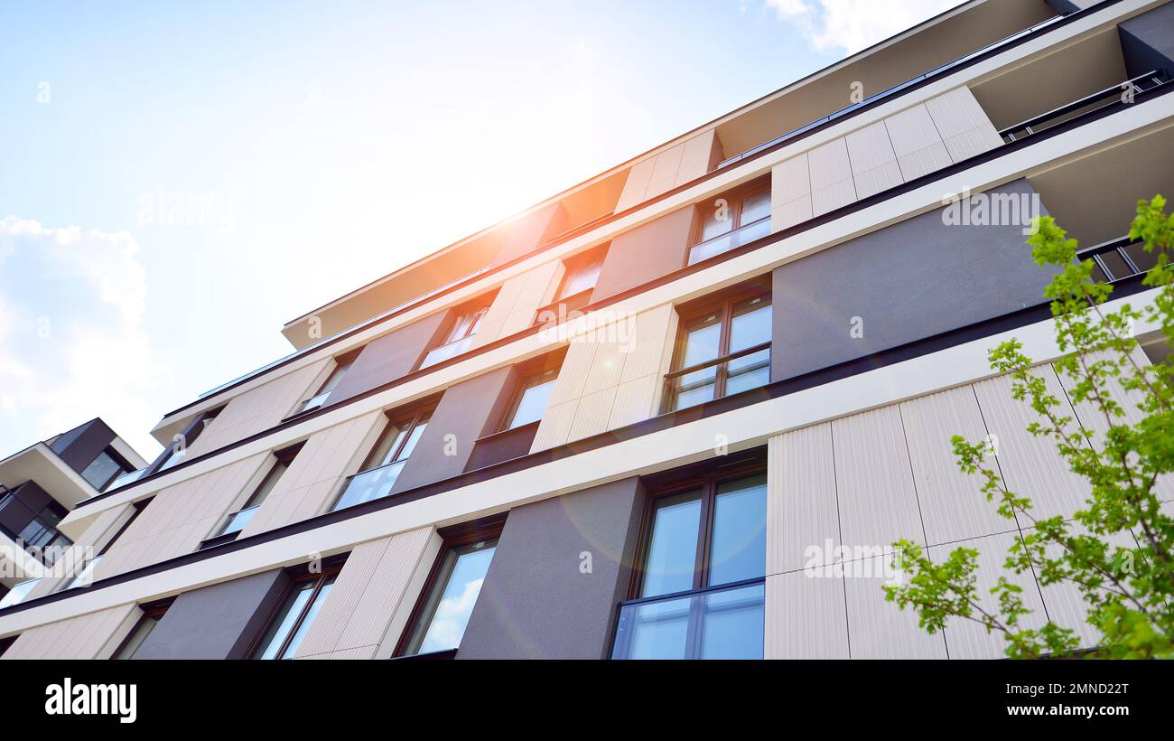 Modern apartment building in sunny day. Exterior, residential house ...