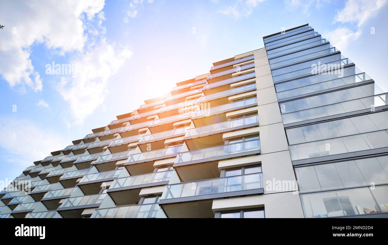 Modern apartment building in sunny day. Exterior, residential house ...