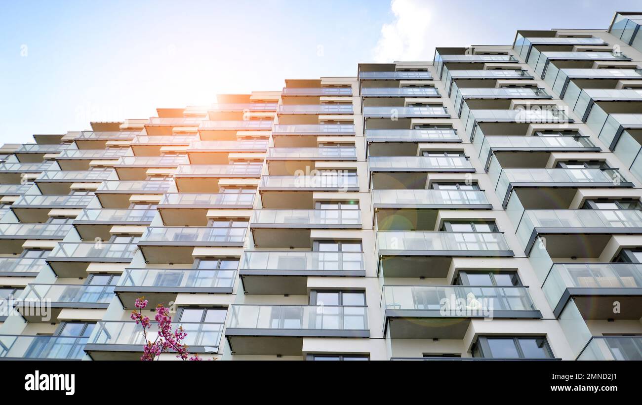 Modern apartment building in sunny day. Exterior, residential house ...
