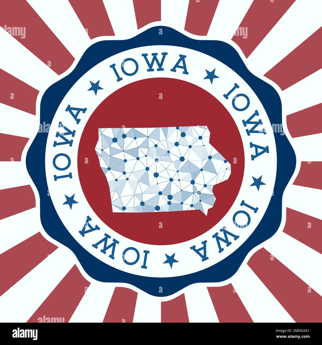 Iowa Badge. Round logo of US state with triangular mesh map and radial ...