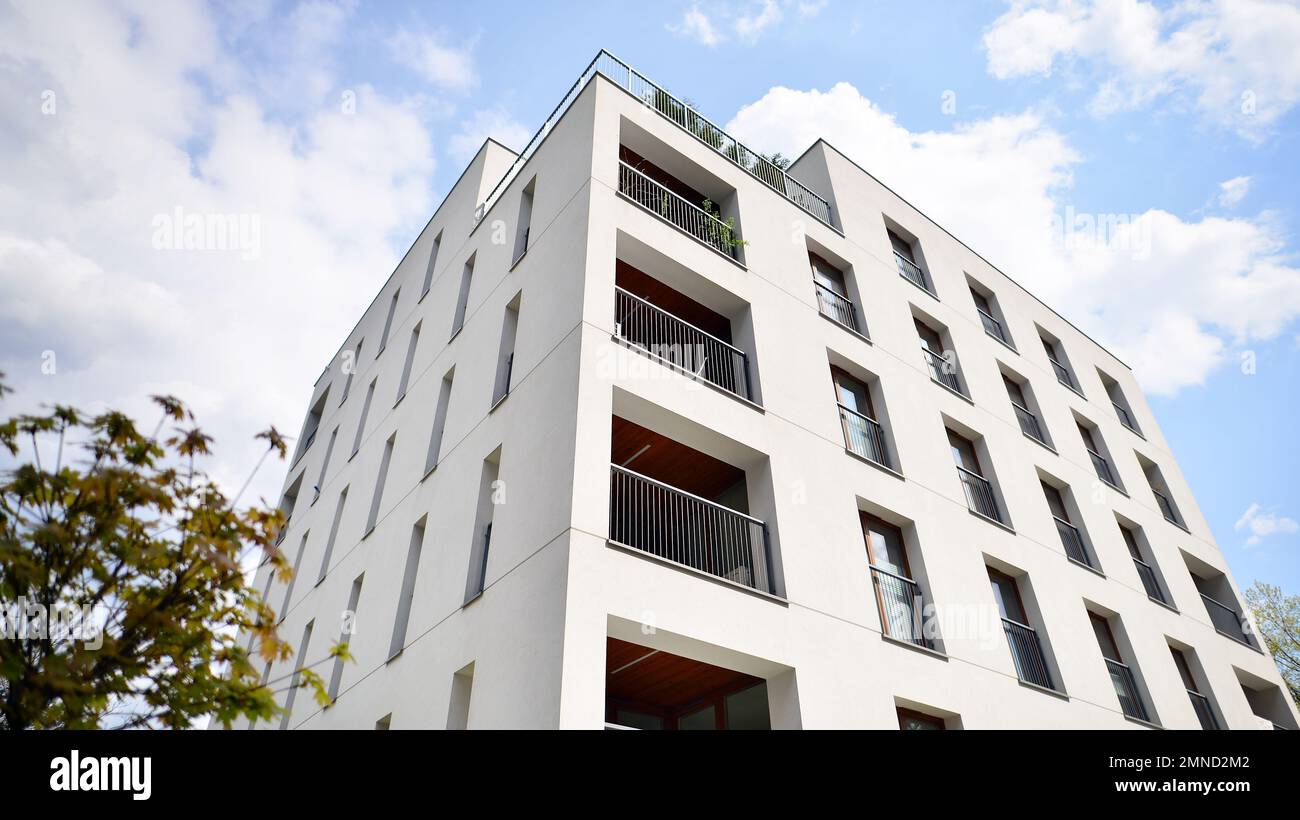 Modern apartment building in sunny day. Exterior, residential house ...