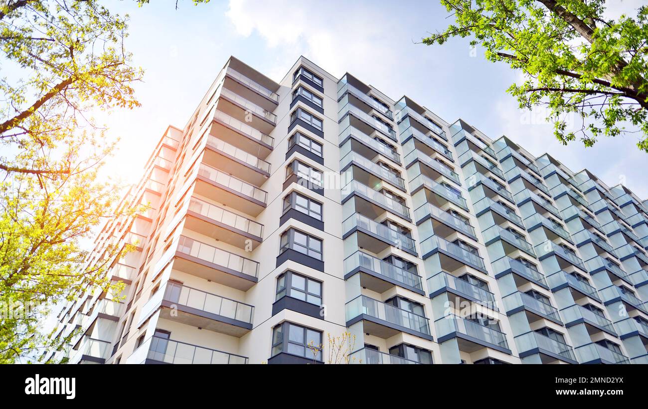 Modern apartment building in sunny day. Exterior, residential house ...