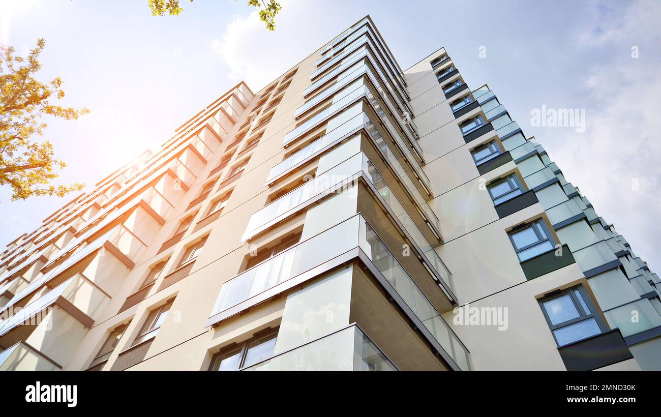 Modern apartment building in sunny day. Exterior, residential house ...