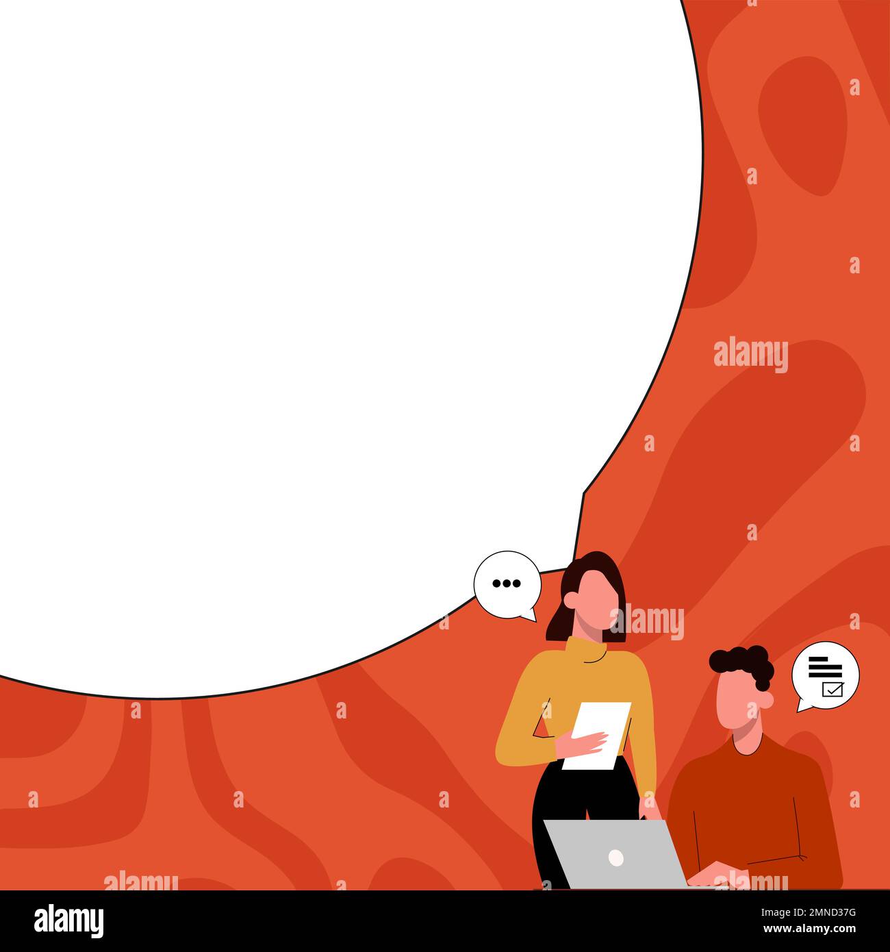 Man sitting at the table with laptop. Woman standing near computer ...