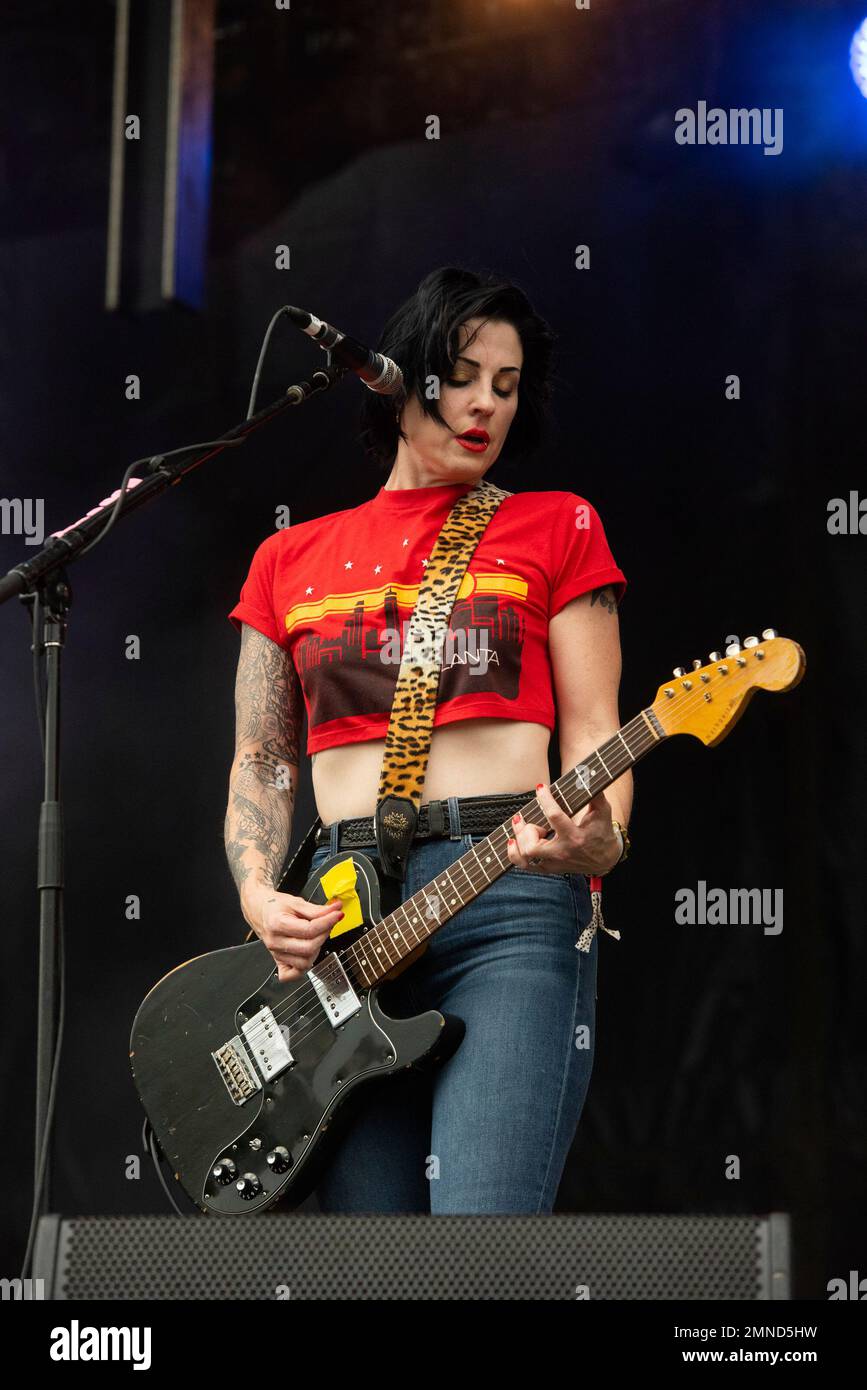 Brody Dalle, of The Distillers, performs on stage at Shaky Knees Music ...