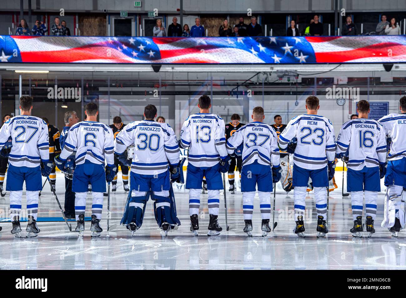 U.S. Air Force Academy -- Air Force players during the national anthem ...