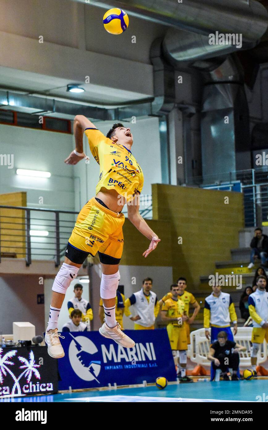 Palasport, Cisterna, Italy, January 29, 2023, Tommaso Rinaldi serve ...