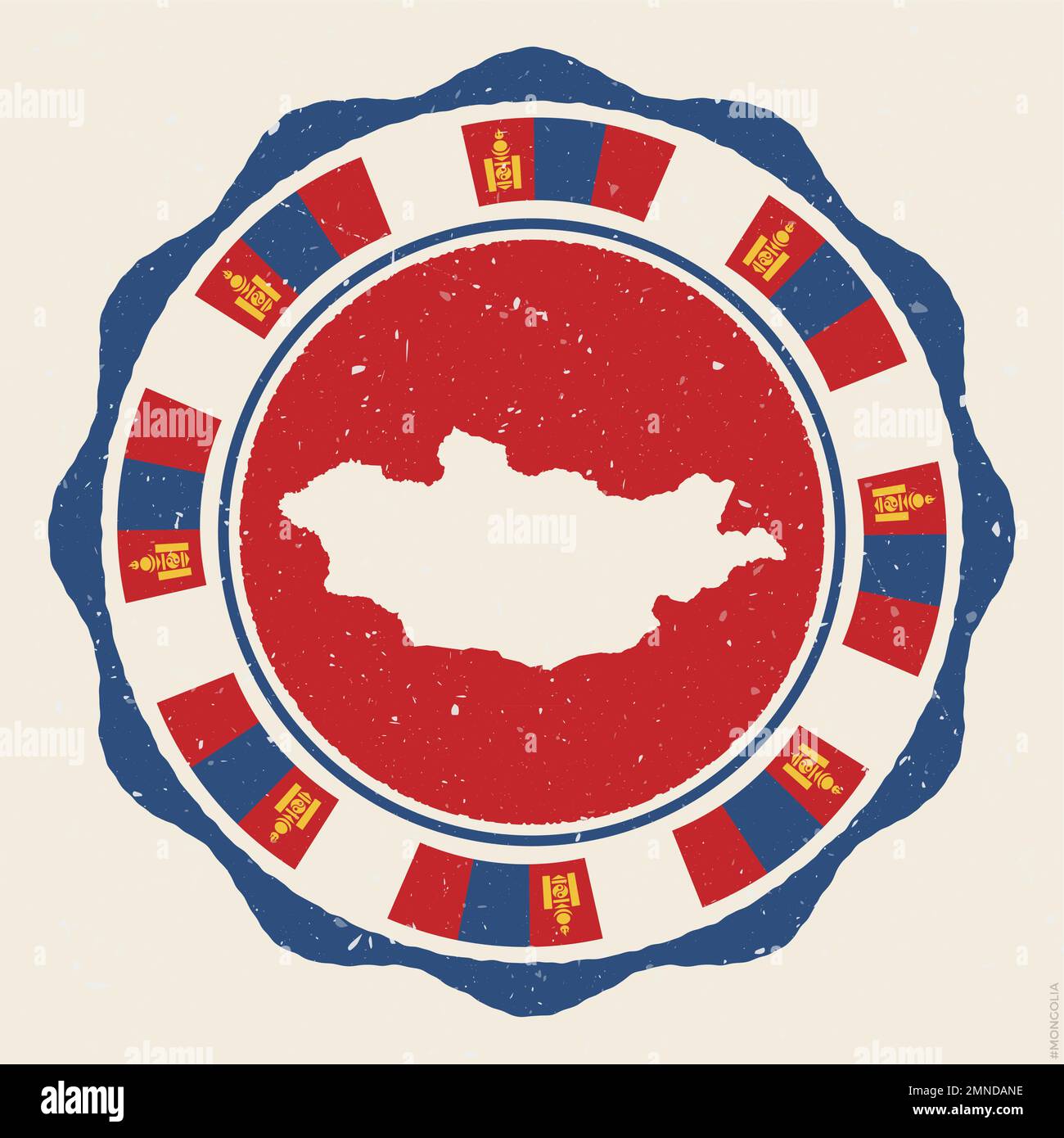 Mongolia vintage sign. Grunge round logo with map and flags of Mongolia ...