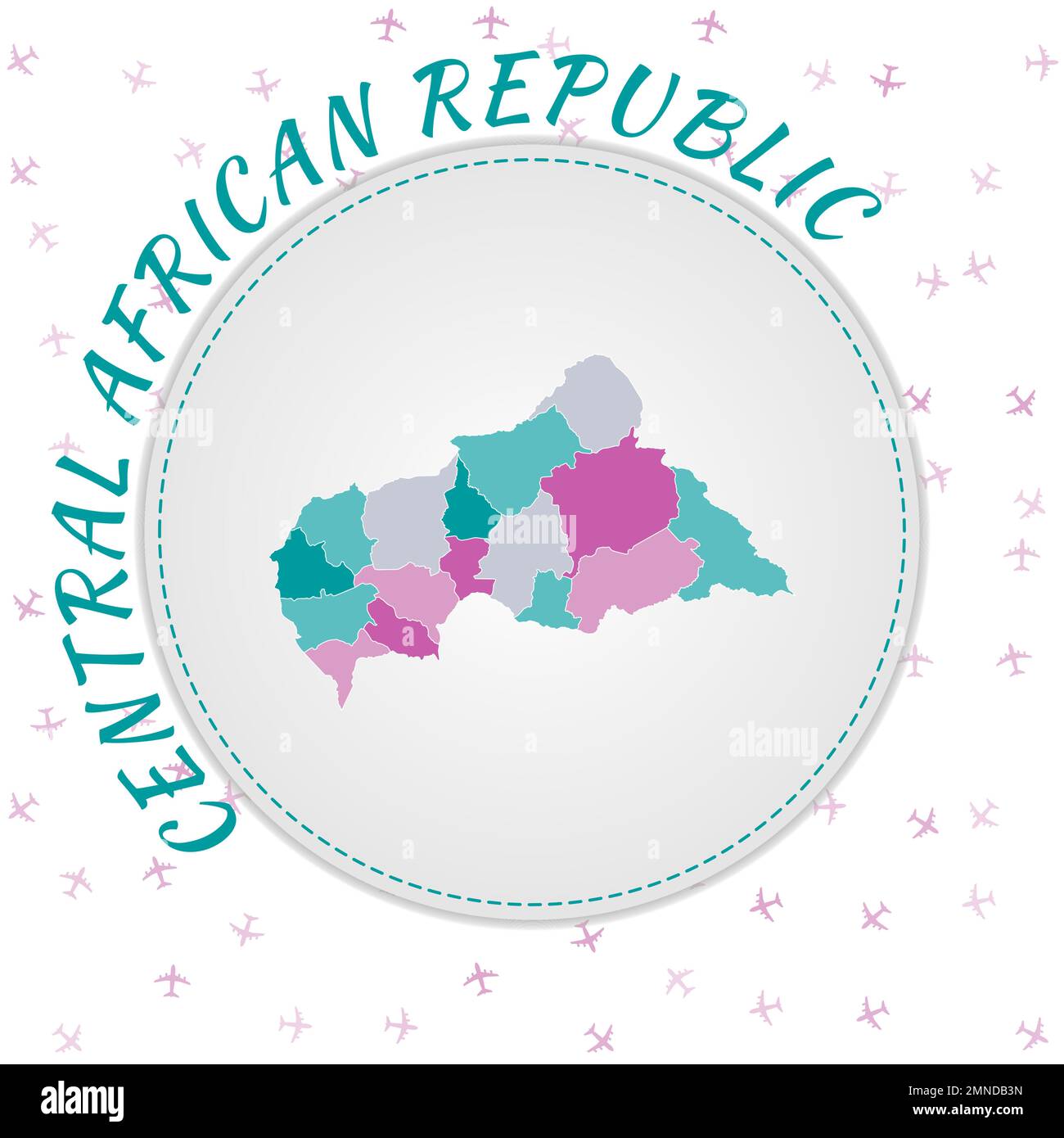 CAR map design. Map of the country with regions in emerald-amethyst ...