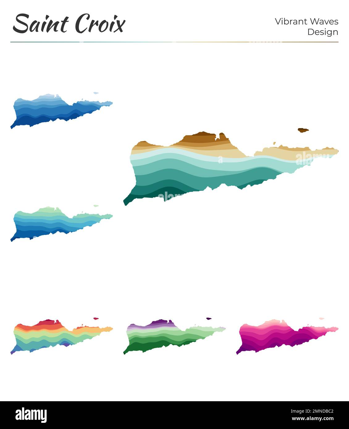 Set of vector maps of Saint Croix. Vibrant waves design. Bright map of ...