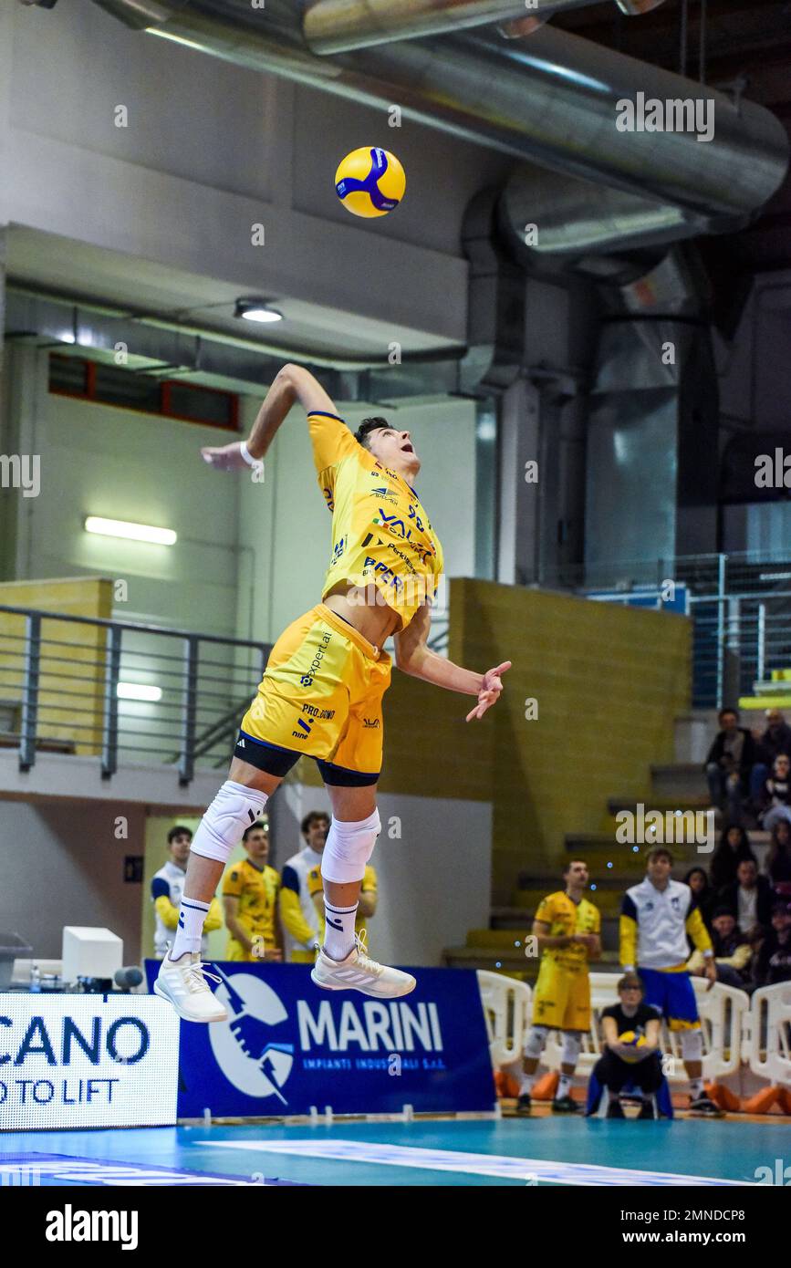 Palasport, Cisterna, Italy, January 29, 2023, Tommaso Rinaldi serve ...