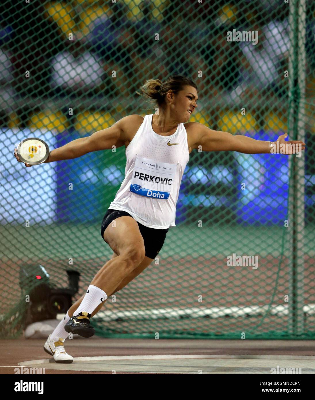 Croatia's Sandra Perkovic throws in women's discus throw during the ...