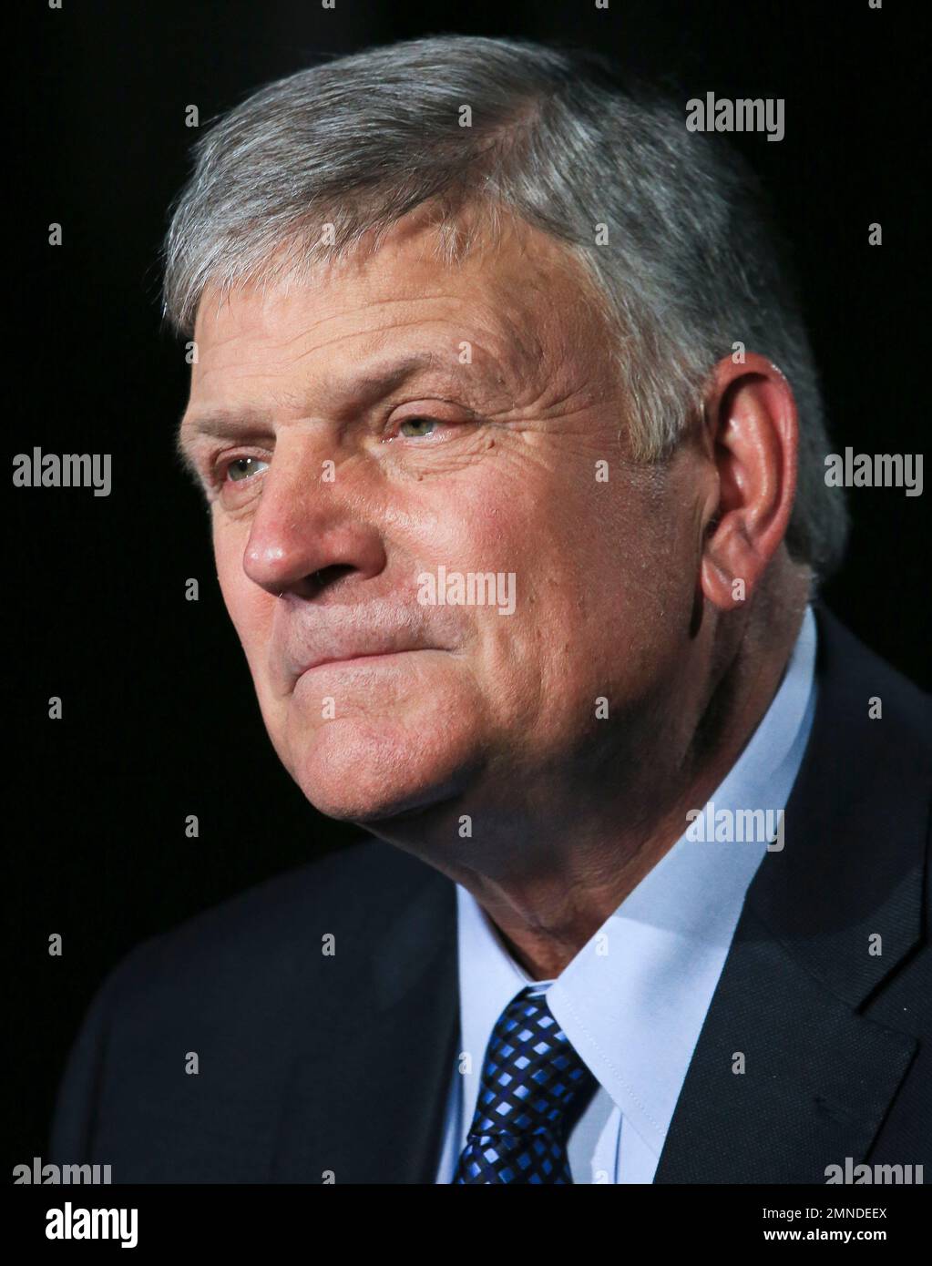 In this May 1, 2018, photo, the Rev. Franklin Graham listens during an ...