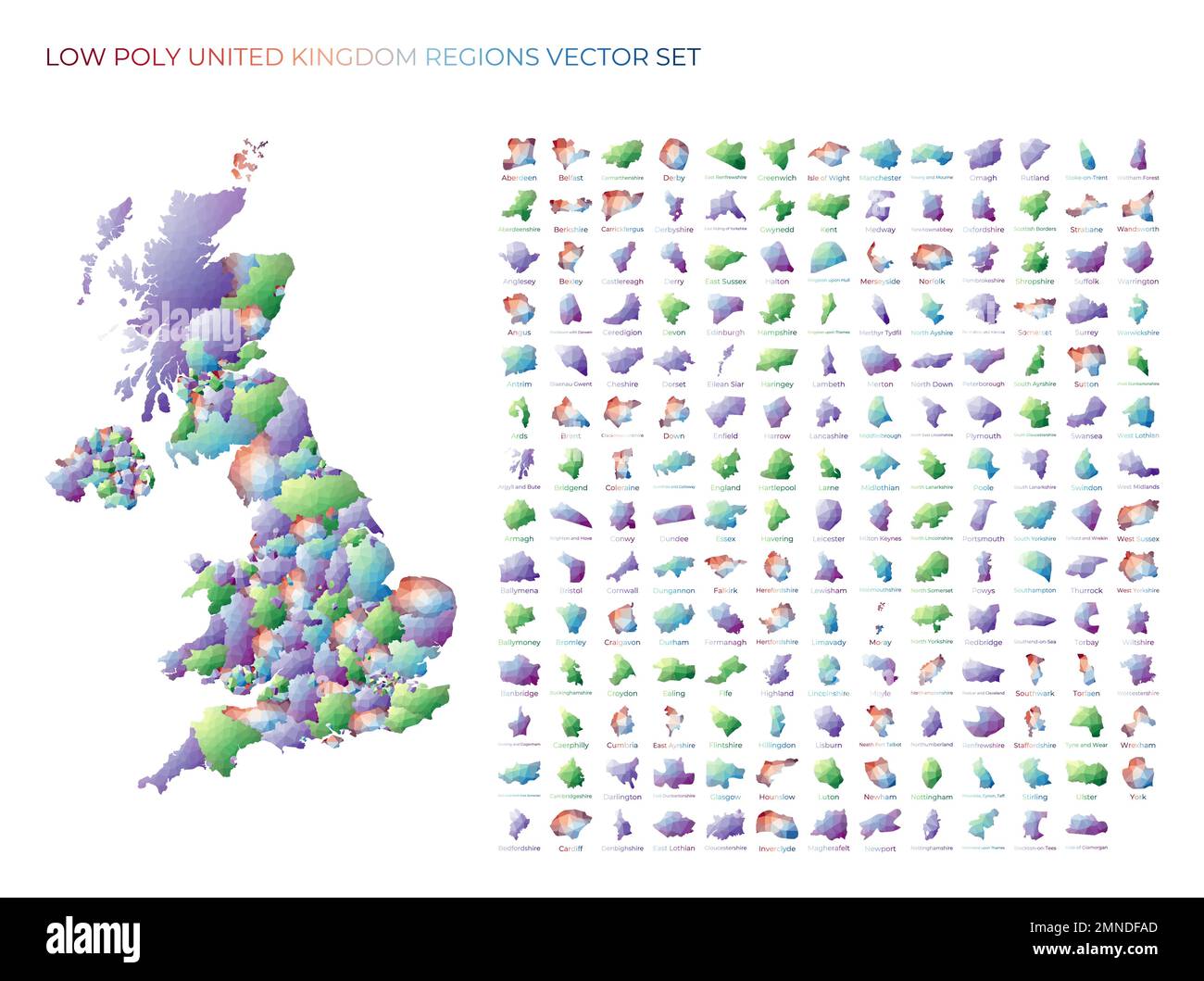 British low poly regions. Polygonal map of the United Kingdom with ...