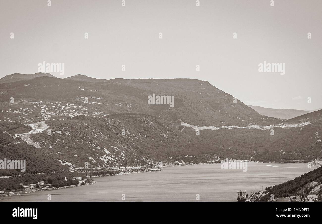 The blue bay and port of Bakarski zaliv in Bakar Croatia Stock Photo ...