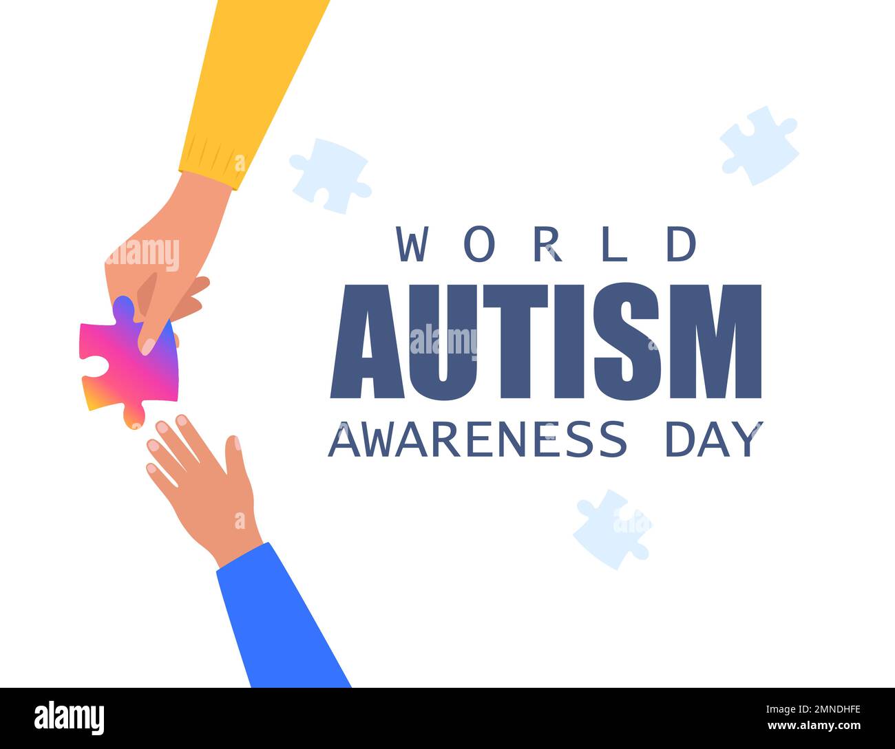 World Autism Awareness Day. Adult's hand holding colourful puzzle piece ...