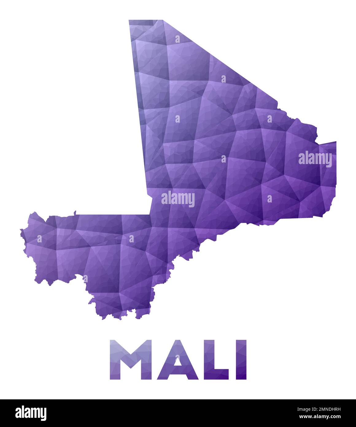 Map of Mali. Low poly illustration of the country. Purple geometric design. Polygonal vector ...