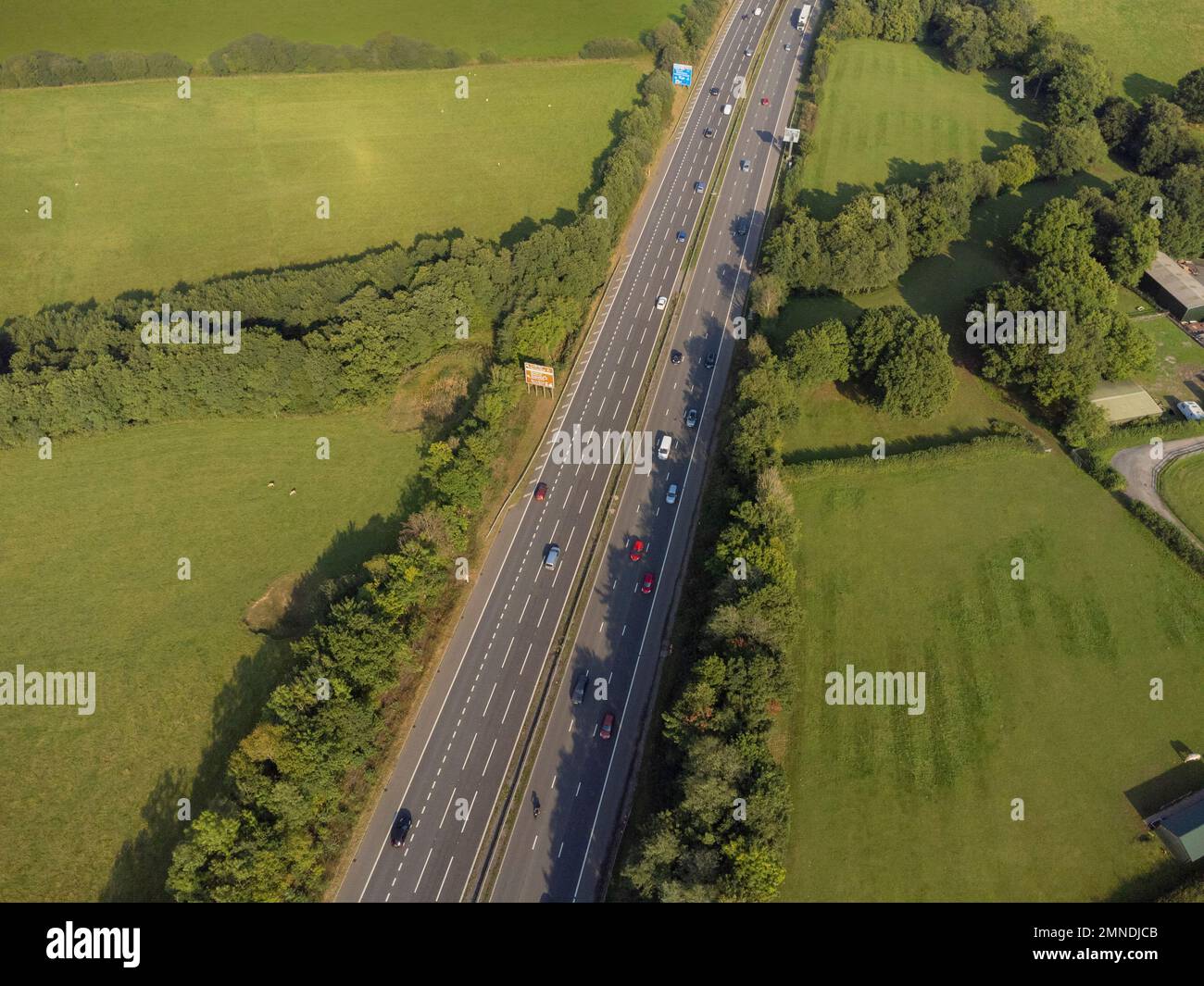 Aerial views of M4 Motorway, South Wales near Junction 34, Vale of ...
